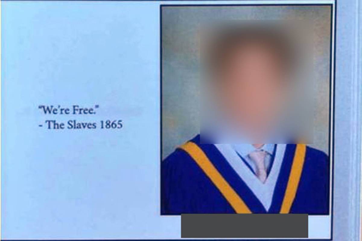 B.C. student’s yearbook quote equates grad to end of slavery; principal ...